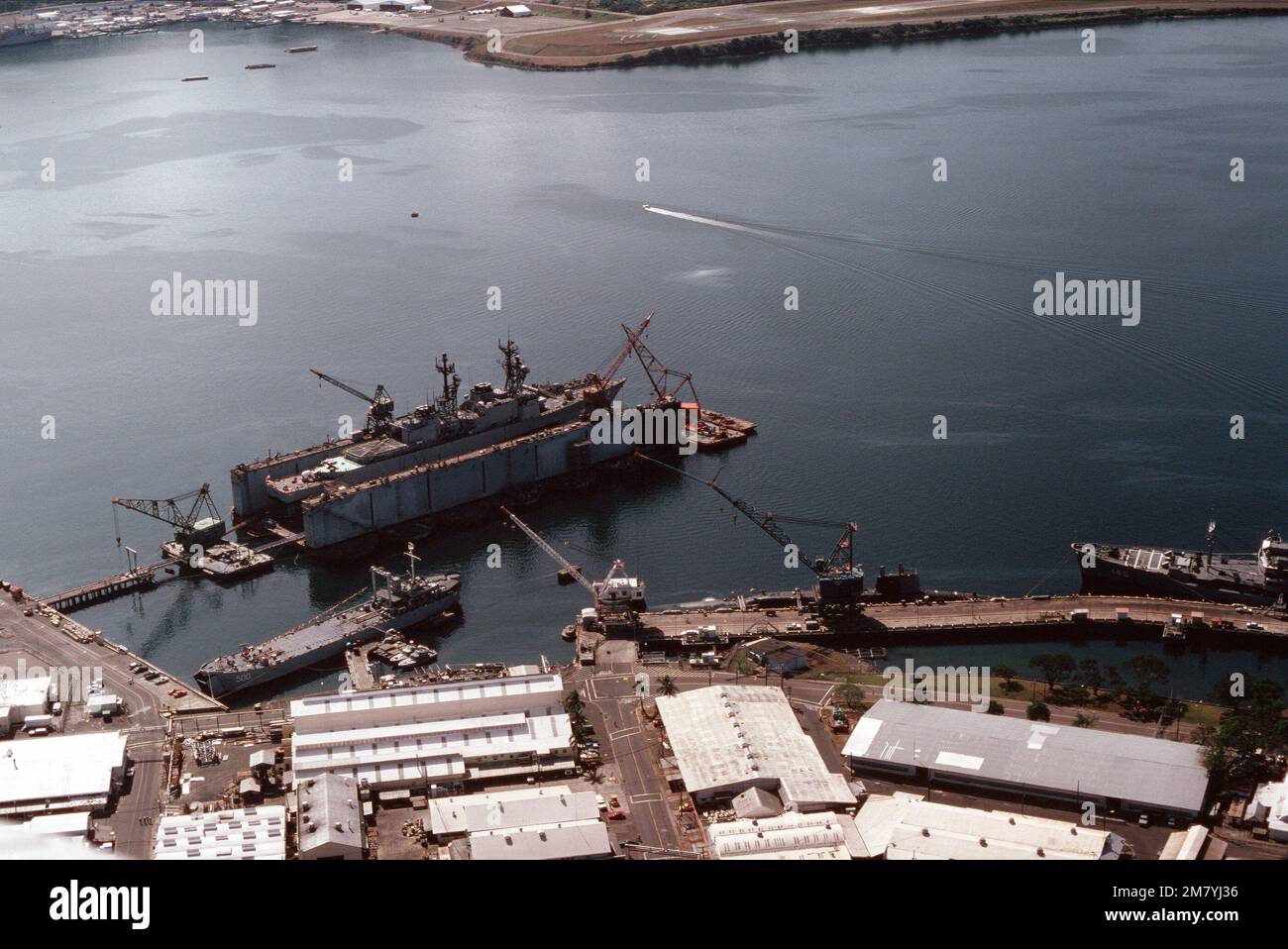 An aerial view of the ship repair facility at the Subic Naval Station ...