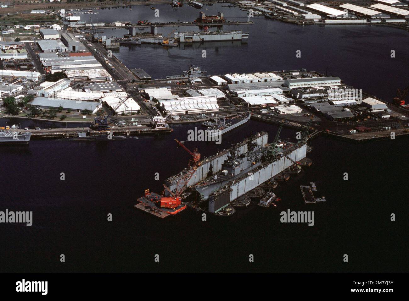 An aerial view of the ship repair facility at the Subic Naval Station ...