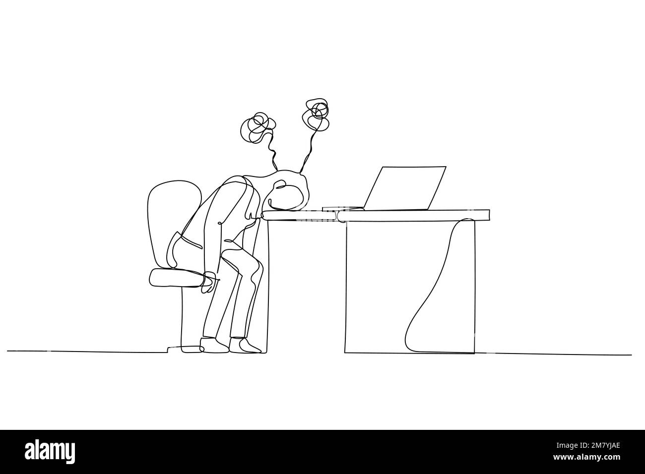 Cartoon of businesswoman tired lay head in chair looking tire and ...