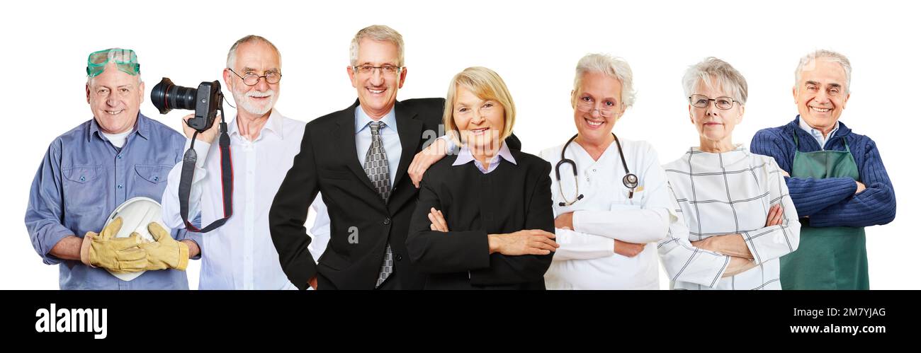 Happy senior employees from different professions as labor market and ...