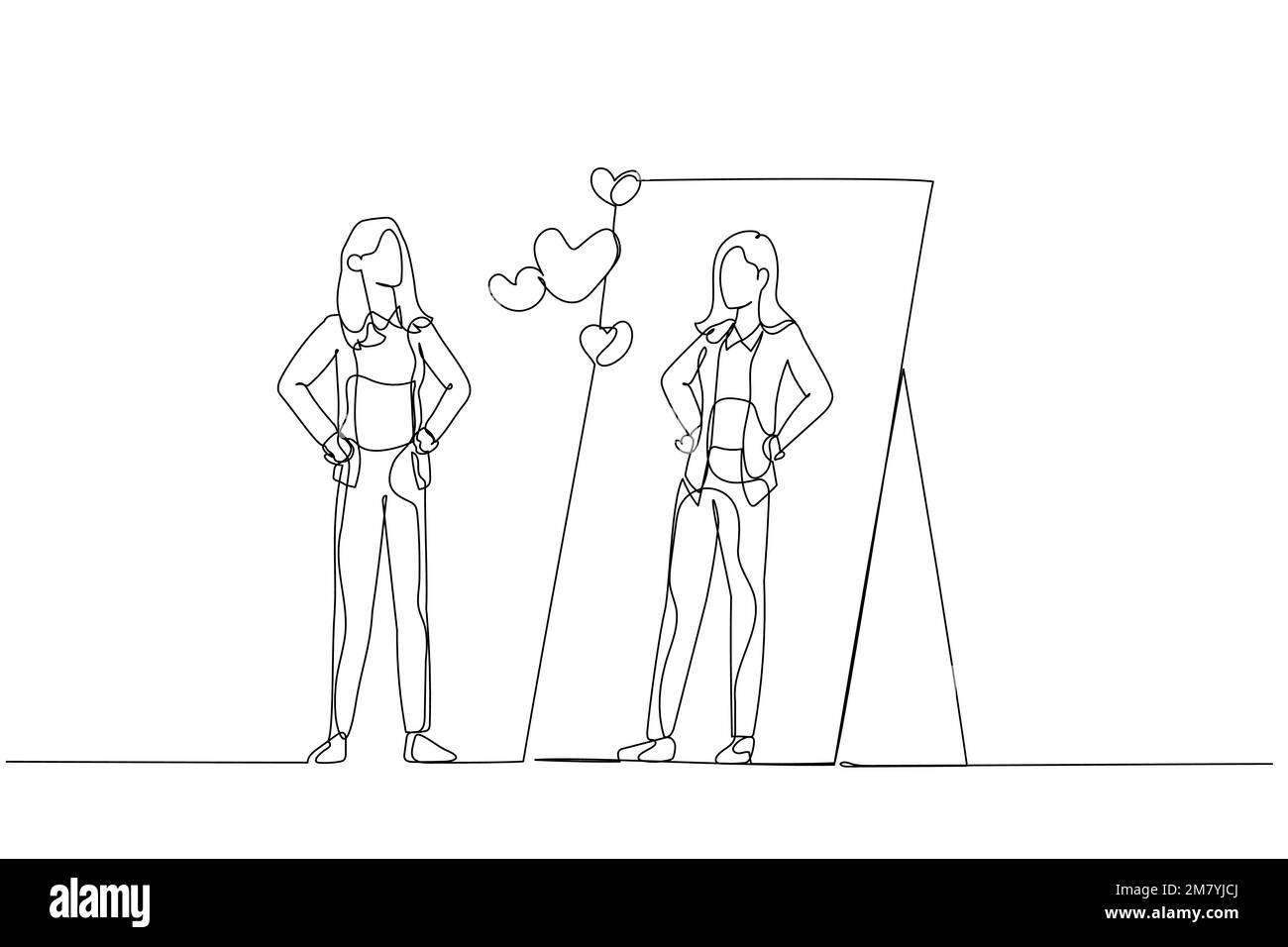 Illustration of business woman looking into mirror self loving mental ...