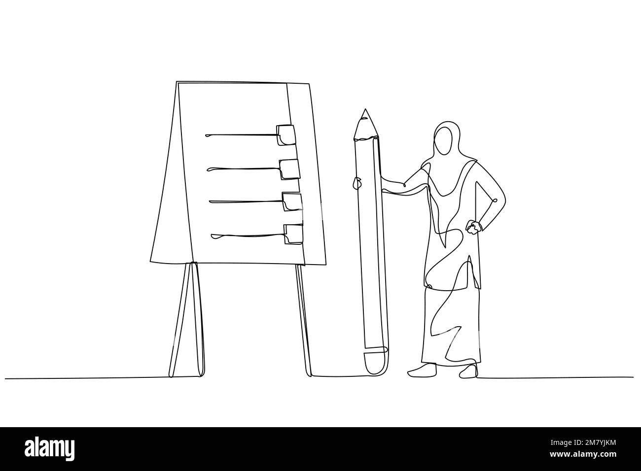 Drawing of muslim woman present action plan with checklist step on ... Drawing of muslim woman present action plan with checklist step on ...