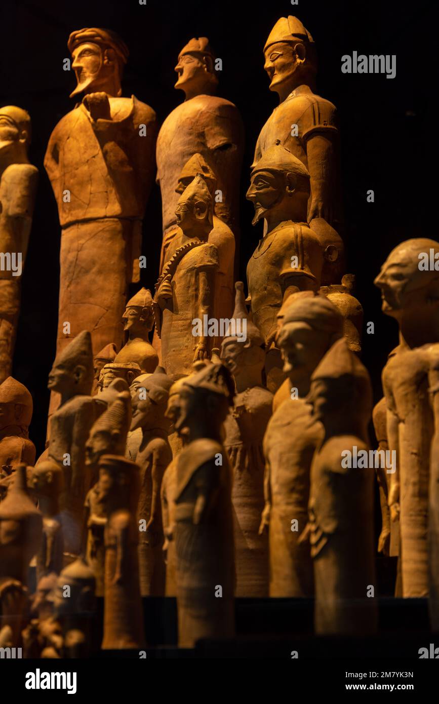 Terracotta figure of man, god, statue, saint with a raised hand. Cyprus ...