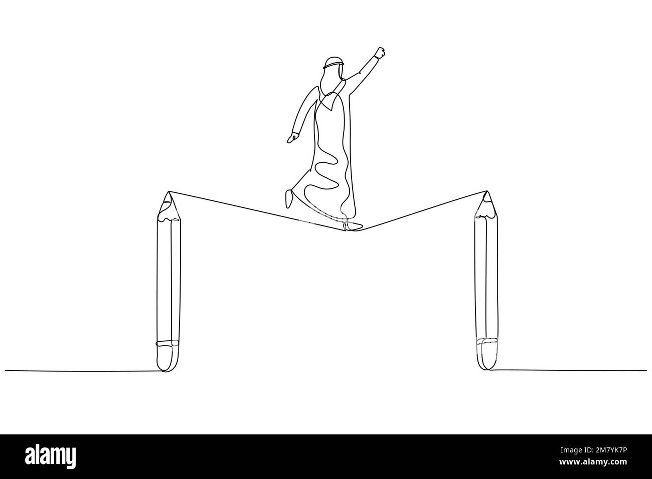 Cartoon of businesswoman walk tightrope between pencils concept of ...