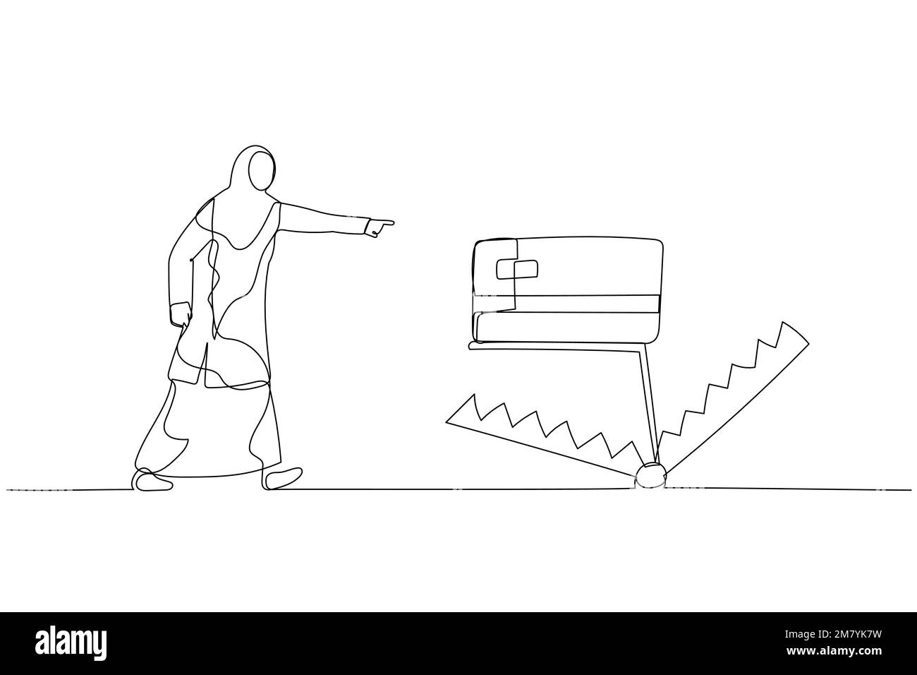 Drawing of muslim business woman walk into credit card trap showing ...