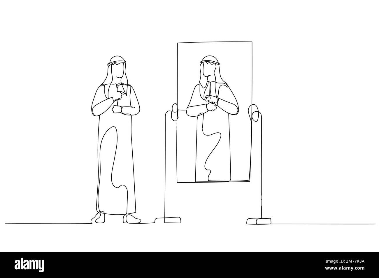 Cartoon of arab man getting ready to work looking into mirror ...