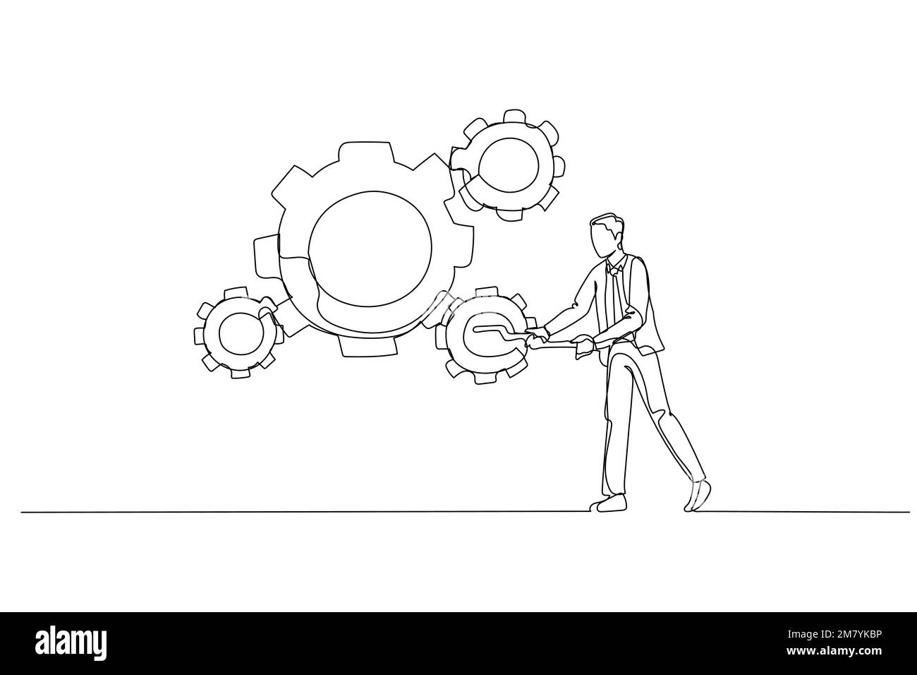 Cartoon of businessman manager use managerial skill to rotate group of ...
