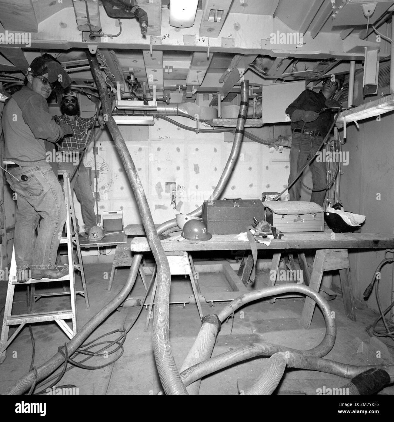 The helicopter haul-down and traverse machinery room aboard the guided ...