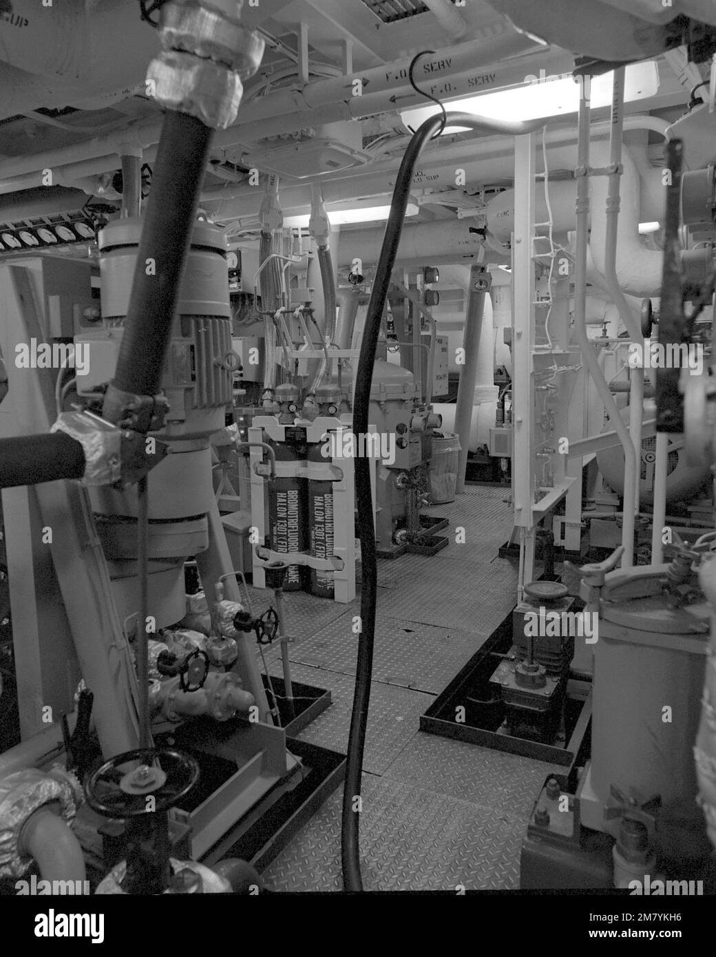 The No. 2 lower level auxiliary machinery room aboard the guided ...