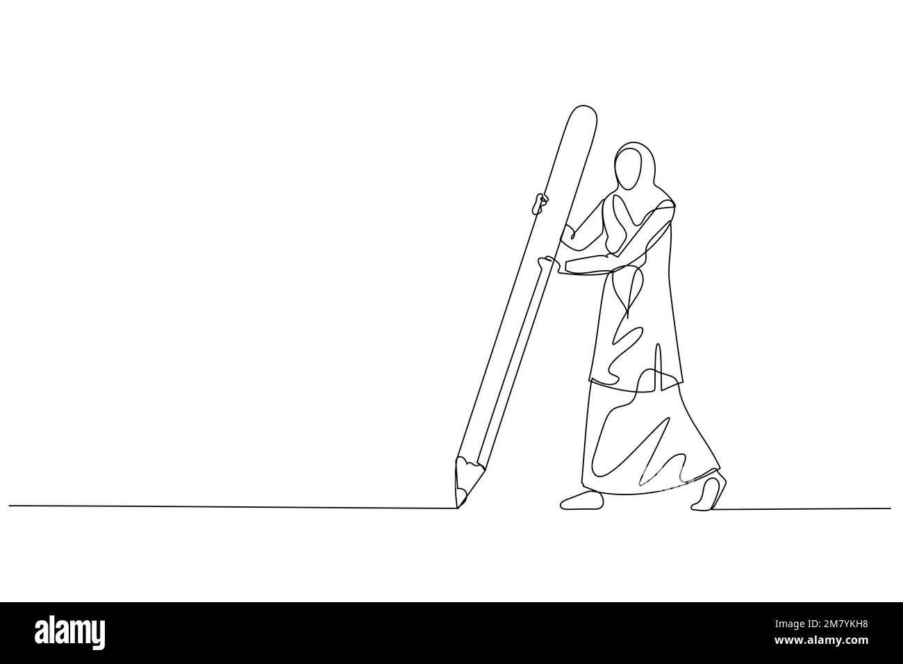 Illustration of muslim woman holding big pencil drawing the boundary ...