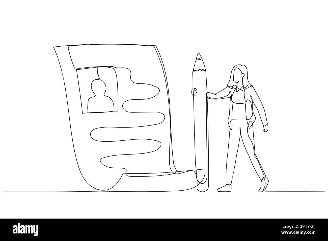 Drawing of businesswoman professional finish writing resume concept of ...
