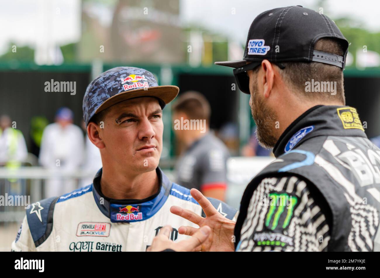 Stunt drivers Michael 'Mad Mike' Whiddett and Ken Block at the 2016 ...