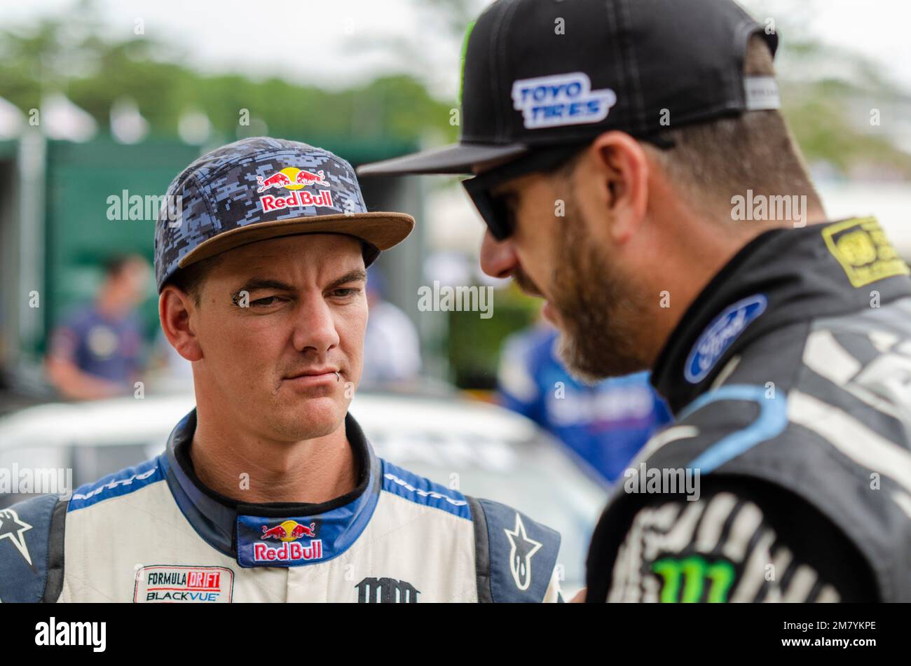Stunt drivers Michael 'Mad Mike' Whiddett and Ken Block at the 2016 ...