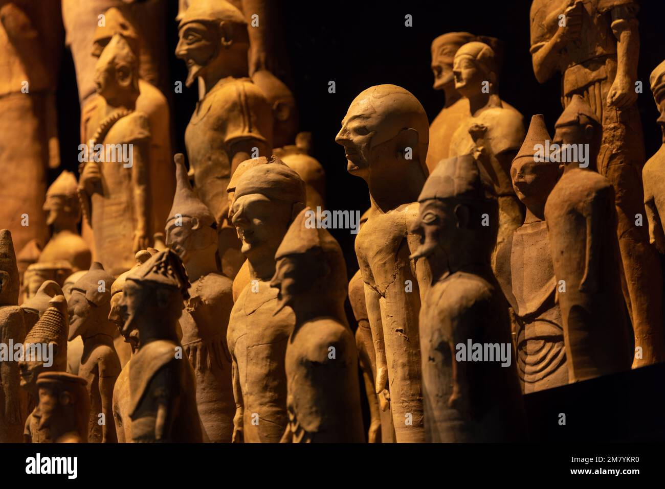 Terracotta figure of man, god, statue, saint with a raised hand. Cyprus ...