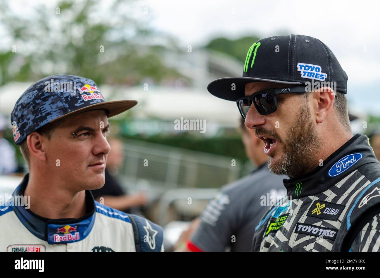 Stunt drivers Michael 'Mad Mike' Whiddett and Ken Block at the 2016 ...