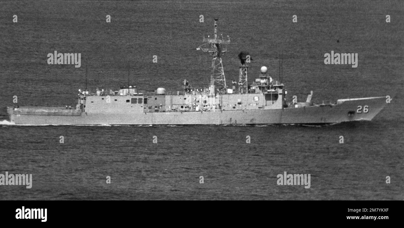 Aerial starboard beam view of the Perry class guided missile frigate ...