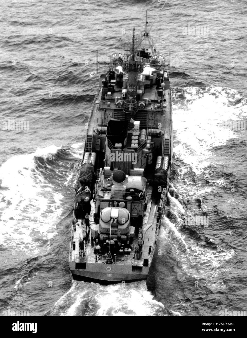 Aerial stern view of a Soviet Grisha class frigate underway. Country ...
