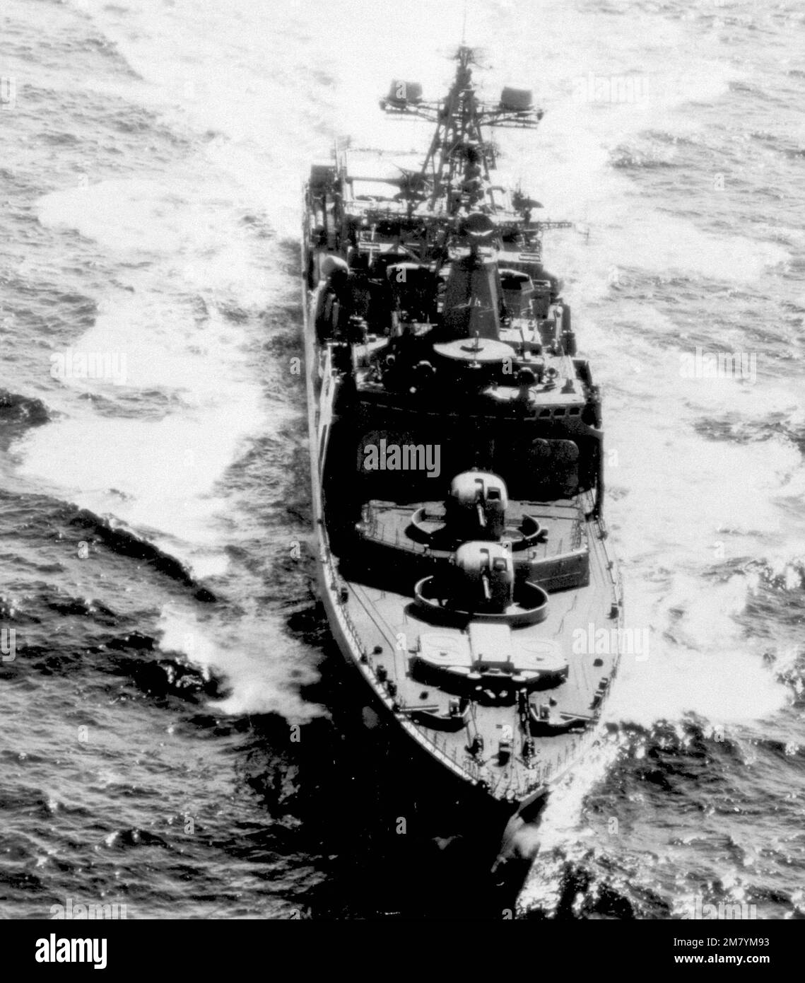 Aerial bow view of a Soviet Udaloy Class destroyer underway. Country ...