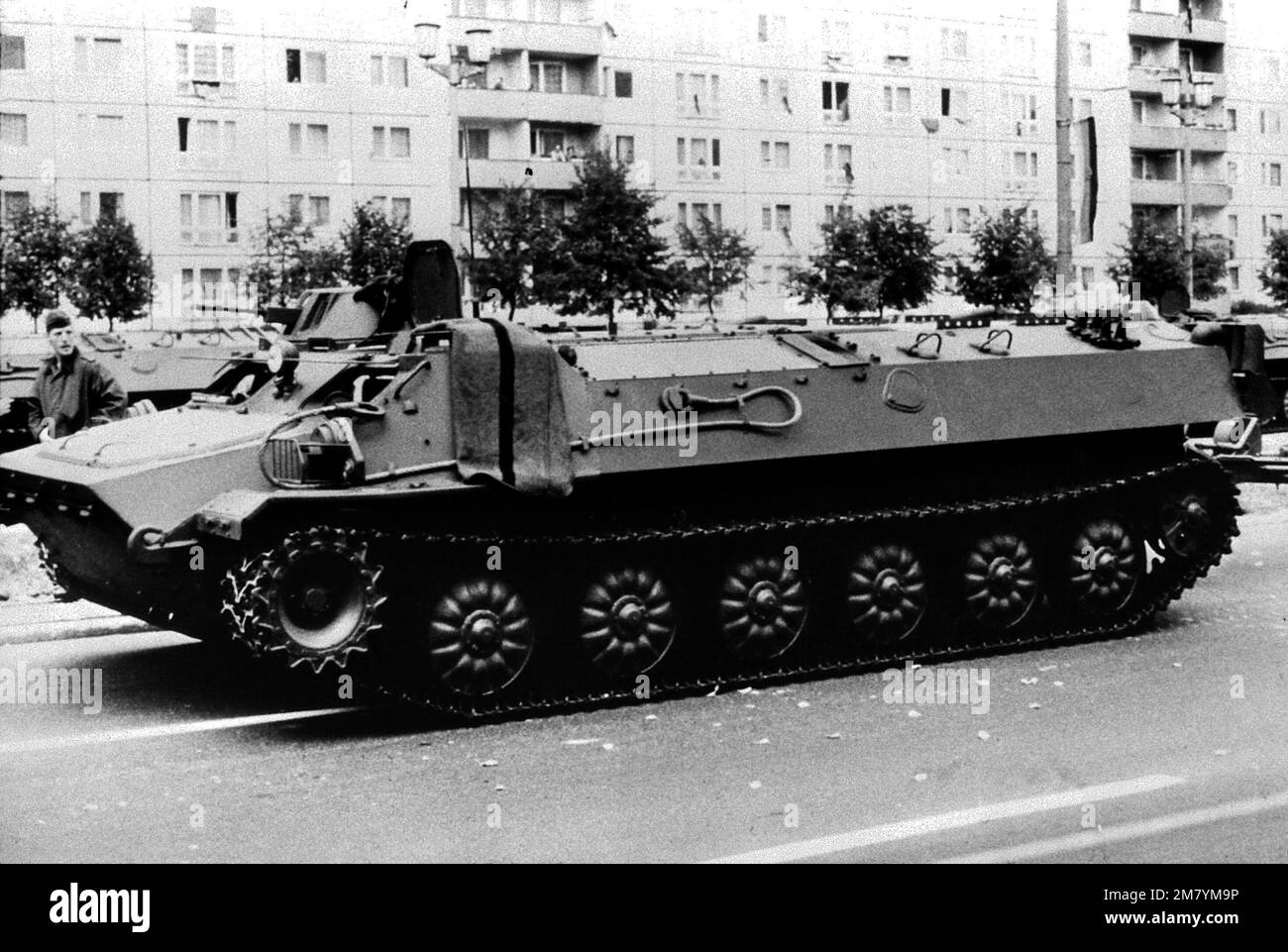 A left side view of a Soviet MT-LB multi-purpose tracked vehicle ...