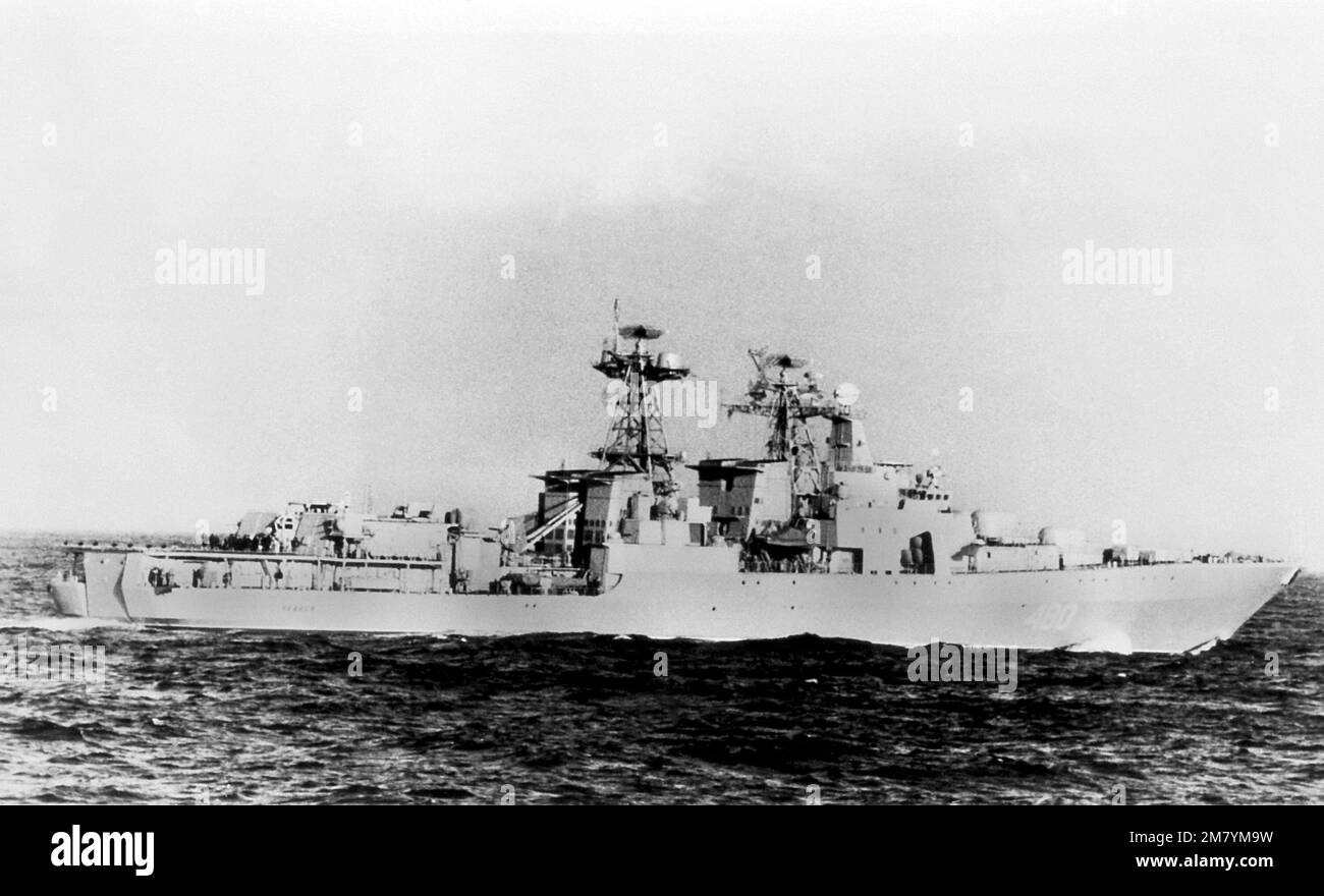 Starboard beam view of a Soviet Udaloy Class destroyer underway ...