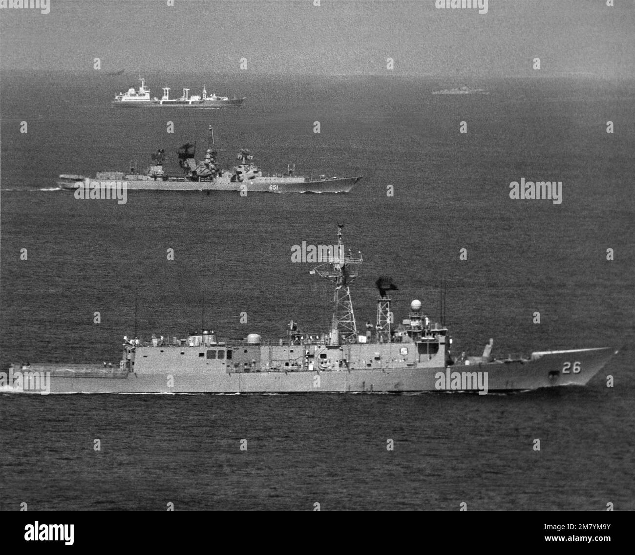 A starboard view of the Perry class guided missile frigate USS GALLERY ...