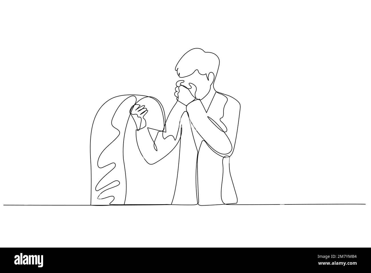 Drawing of businessman holding long list of bills stressed because of ...