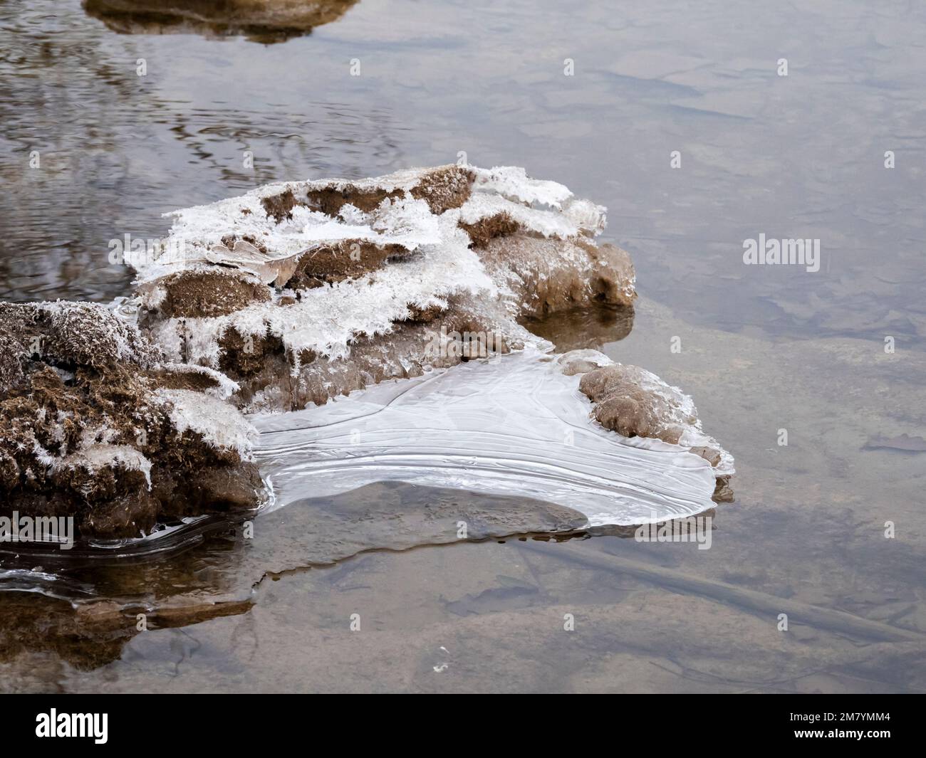 Needle ice on the banks of the River Brathay at the head of Lake ...