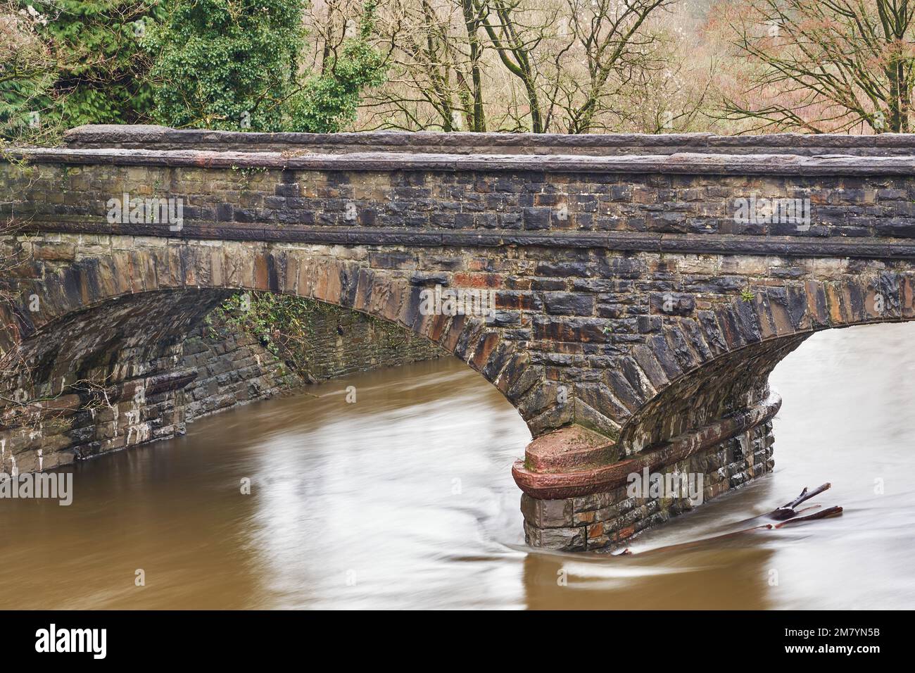 The Ynys Bridge over the River Taff, Cardiff, South Wales, after heavy ...
