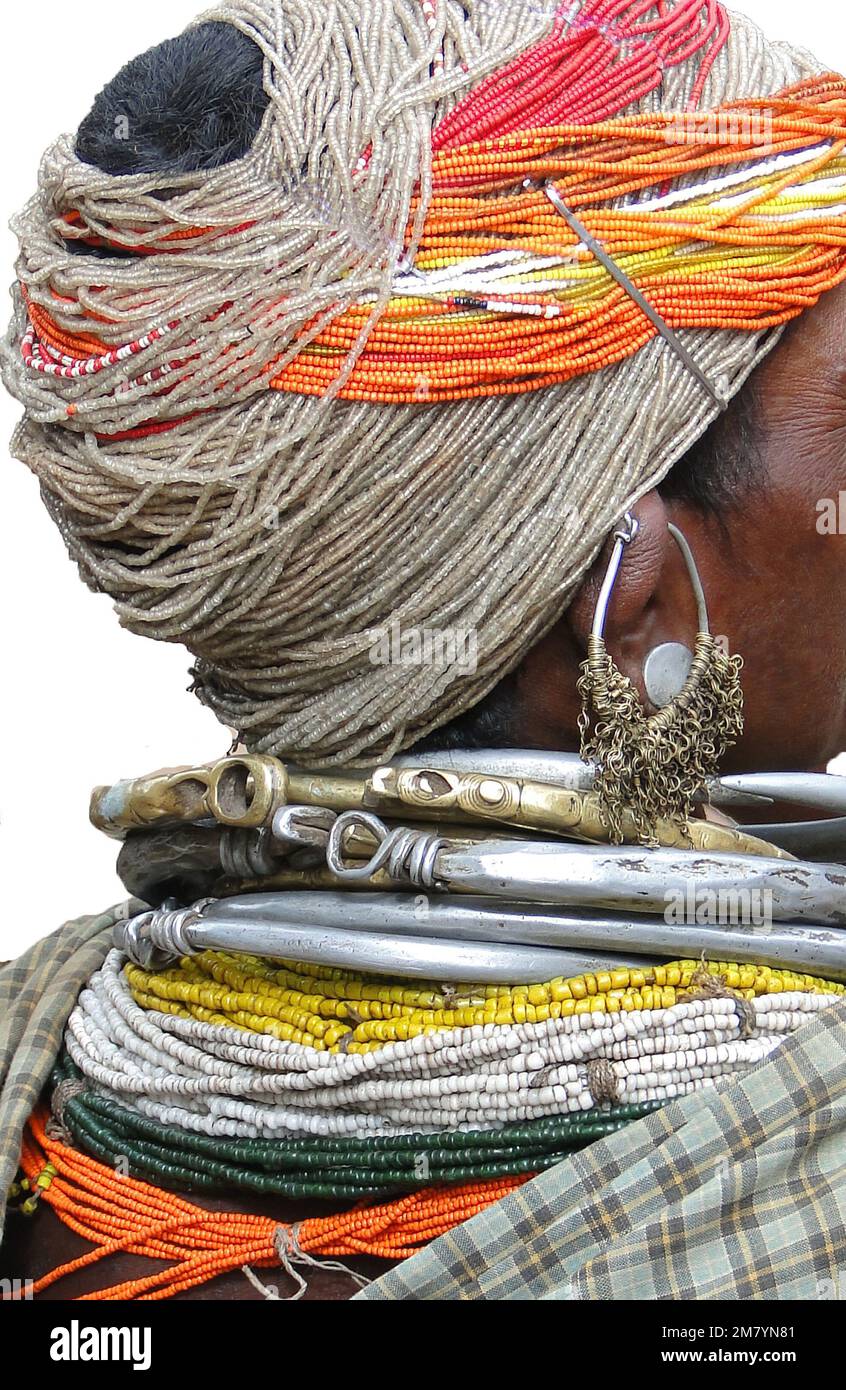 Bonda tribal woman with elaborate necklaces and earrings handmade ...