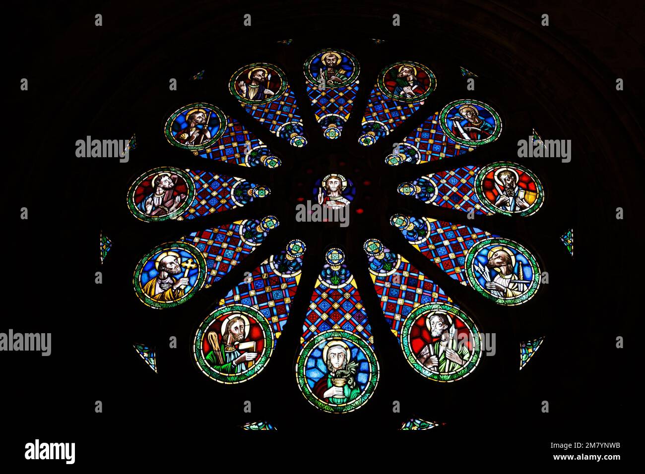 A closeup of a stained glass rose window in Lisbon cathedral Stock ...
