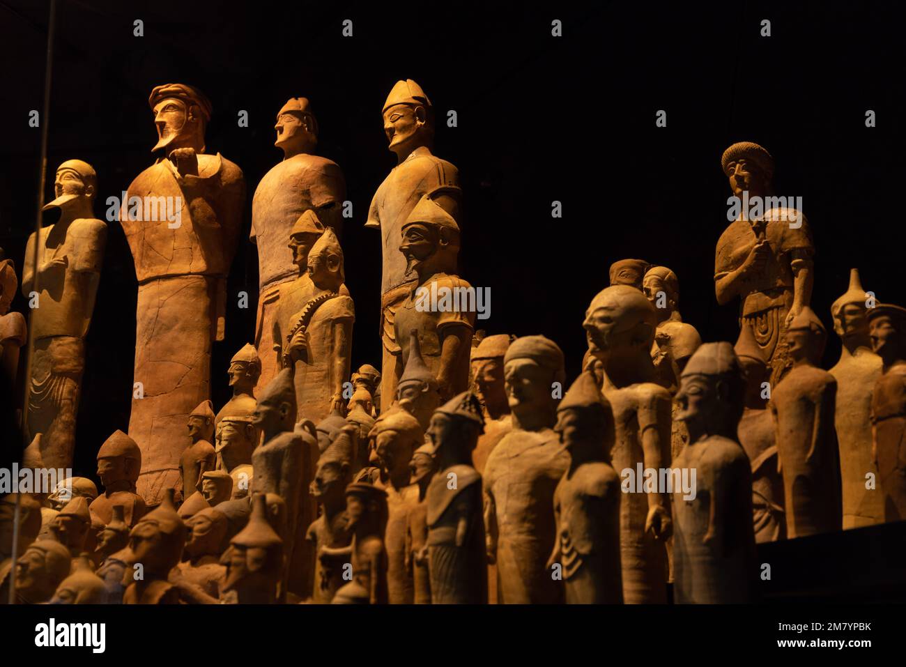 Terracotta figure of man, god, statue, saint with a raised hand. Cyprus ...