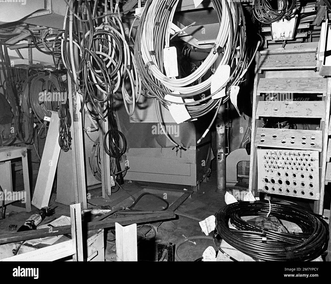 An interior view of the radar, IFF and combat information center space ...