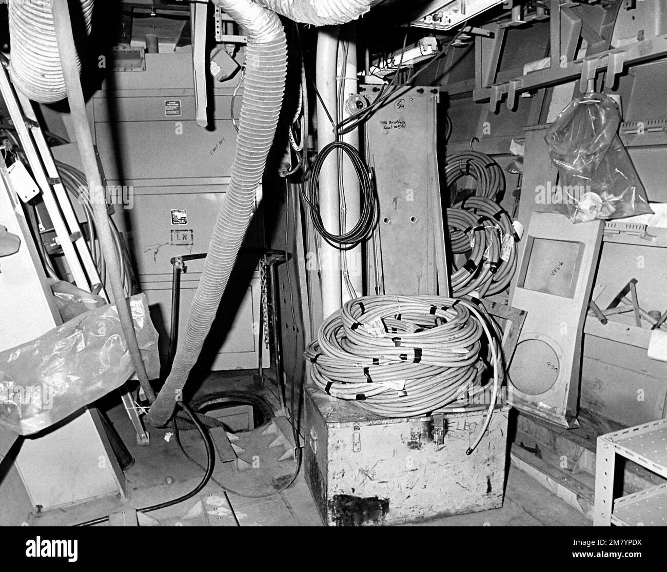 An interior view of the sonar equipment room on the guided missile ...