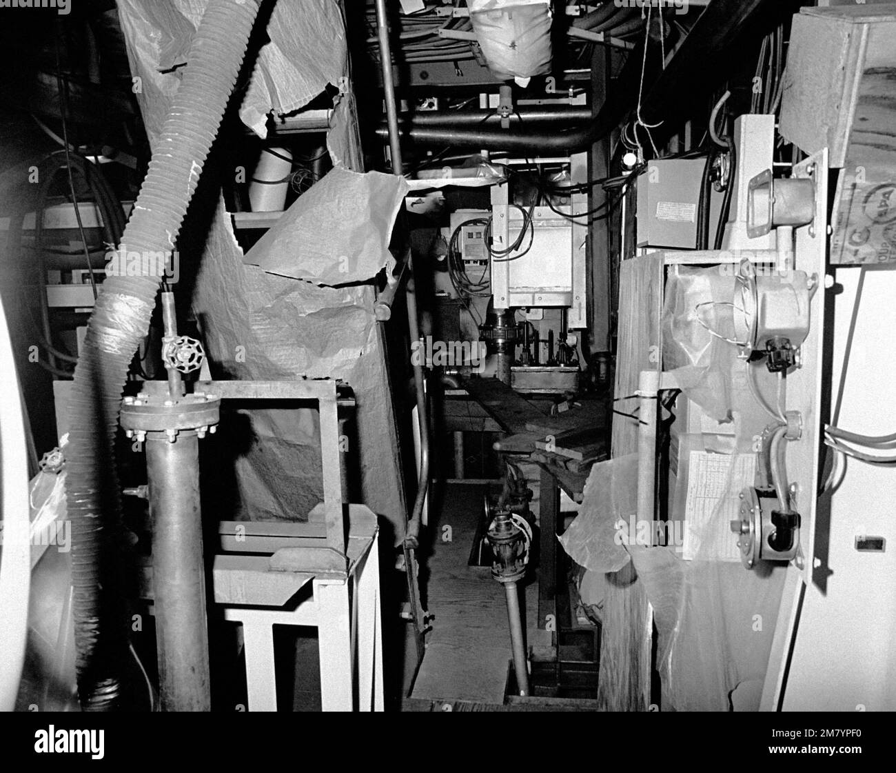 An interior view of the communications center on the guided missile ...