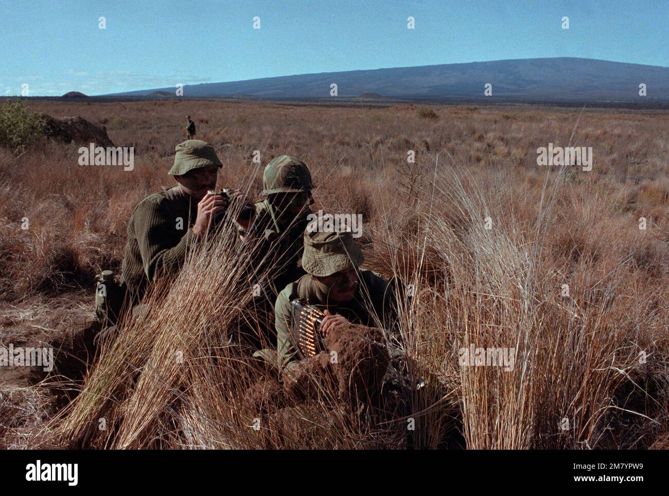 Members of the Australian Army man an M-60 machine gun position during ...