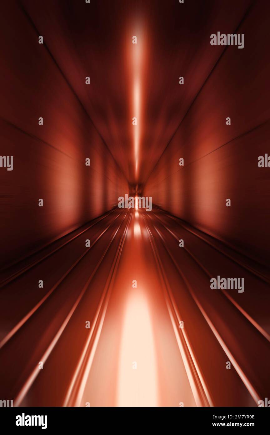 mysterious long tunnel with motion blur effect and laser beam or ...