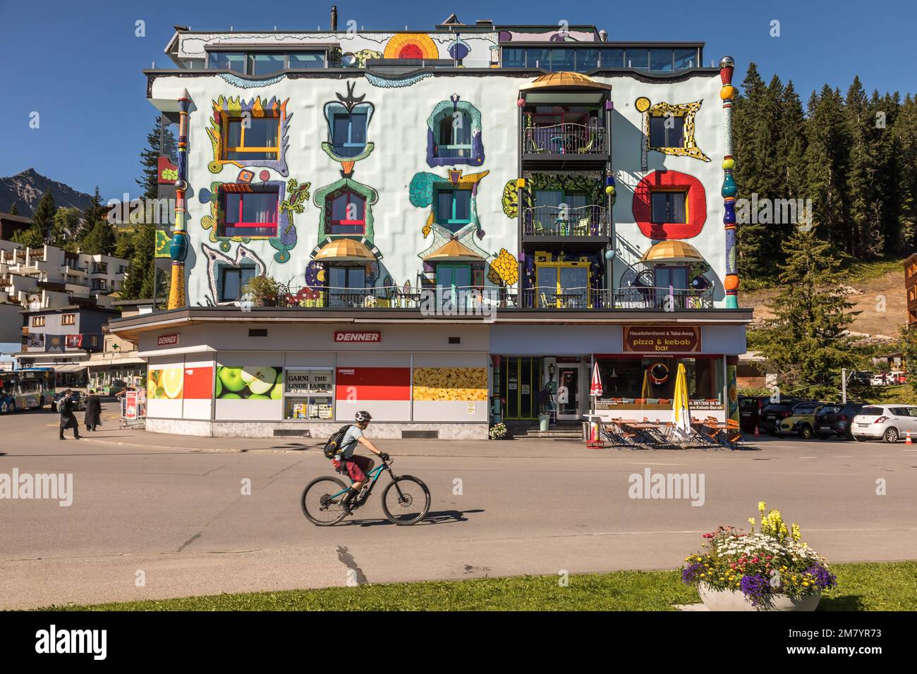 QUIRKILY PAINTED BUILDING IN THE TOWN CENTER OF THE RESORT OF AROSA ...