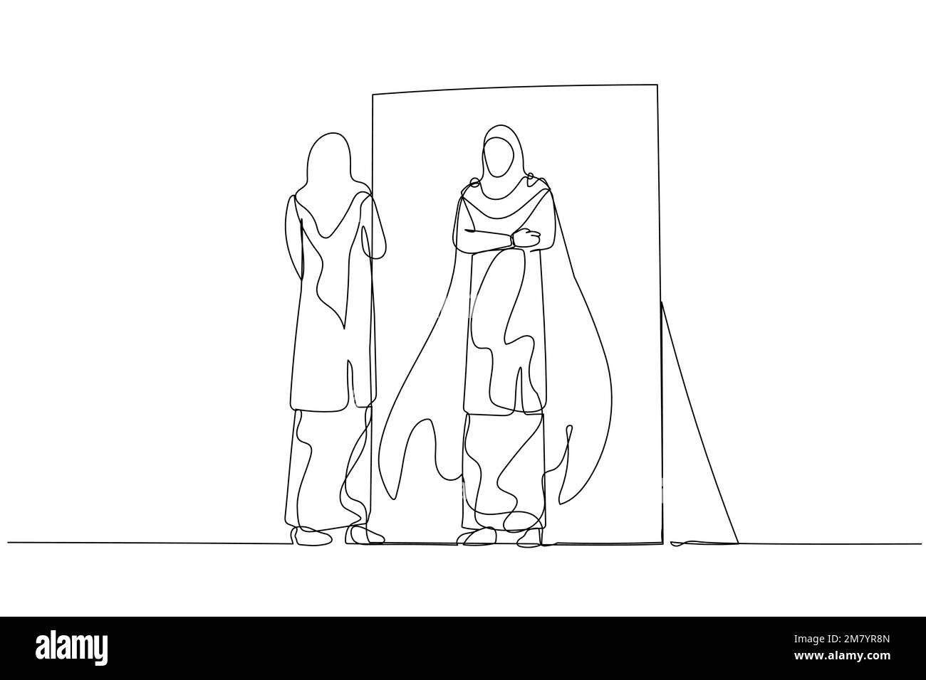 Drawing of woman wear hijab reflect self looking into inner strength in ...