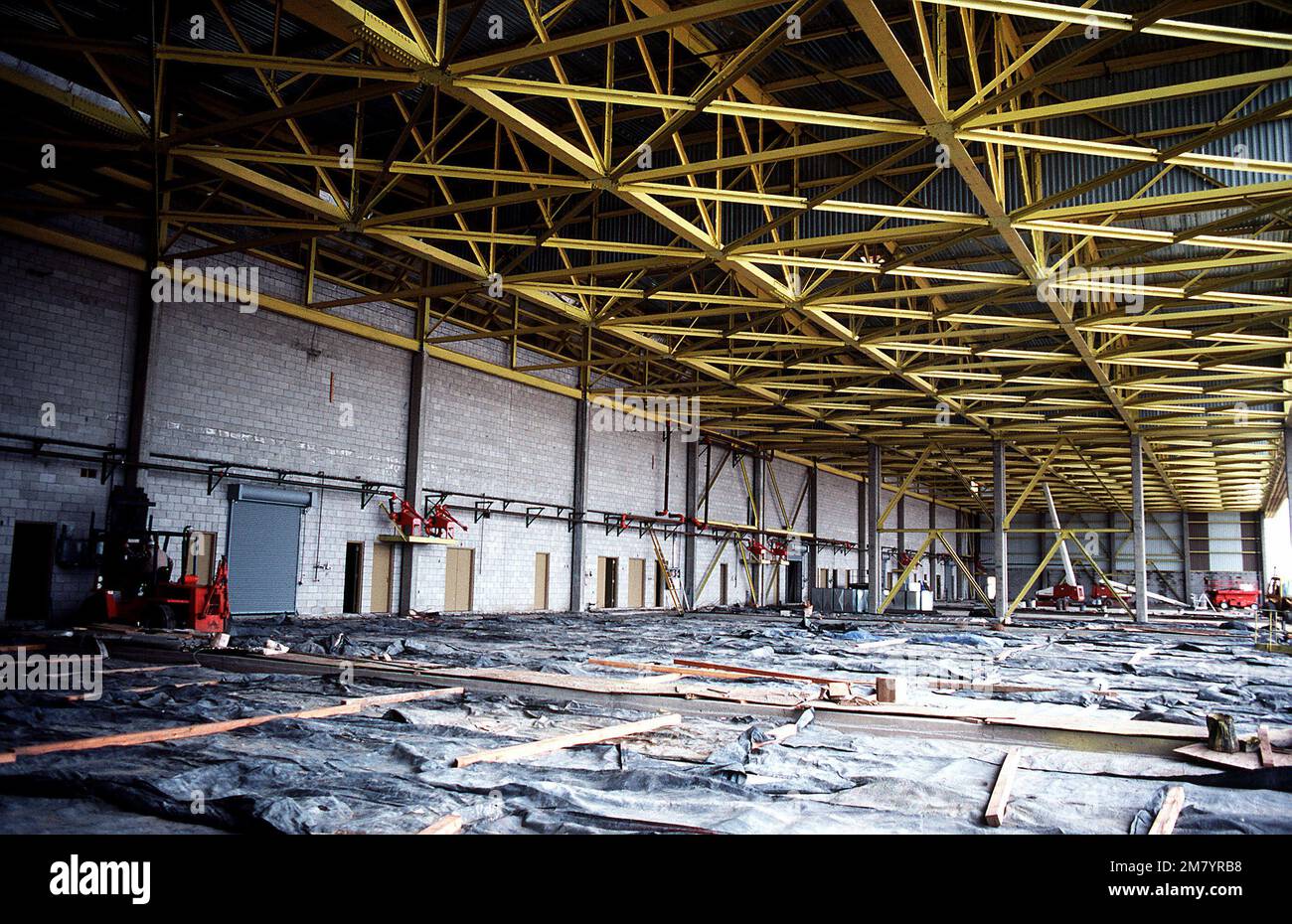 An interior view of the new aircraft hangar under construction. Base ...
