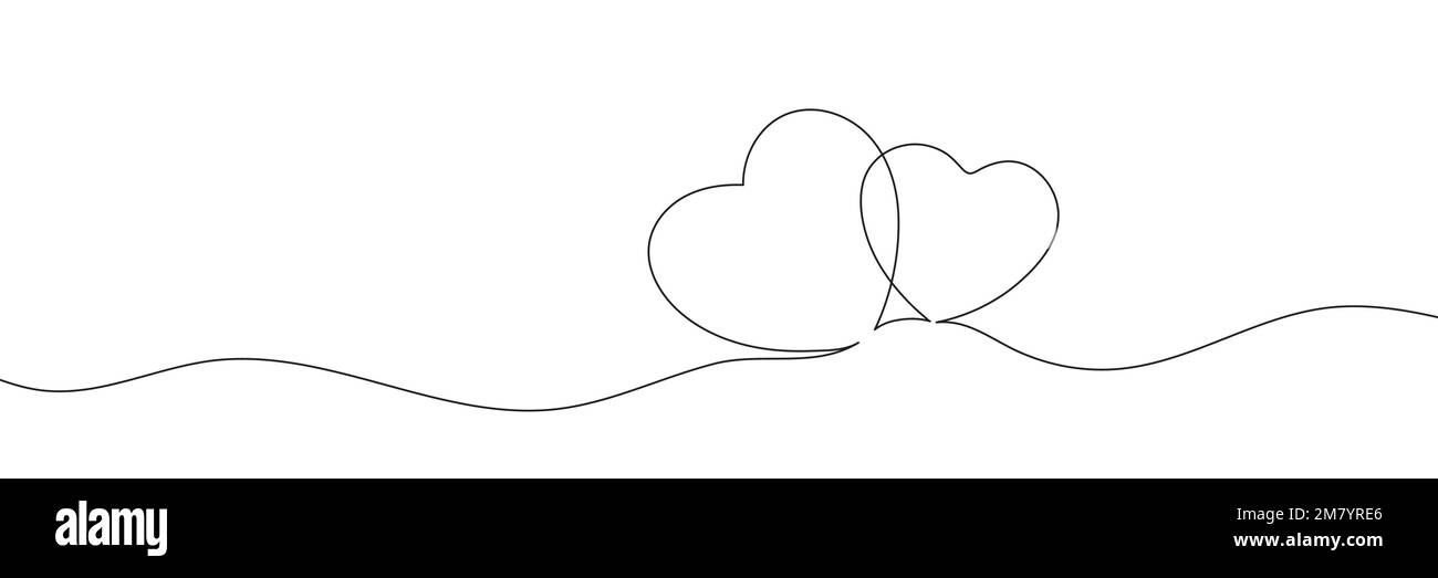 Two hearts continuous line art Black and White Stock Photos & Images ...