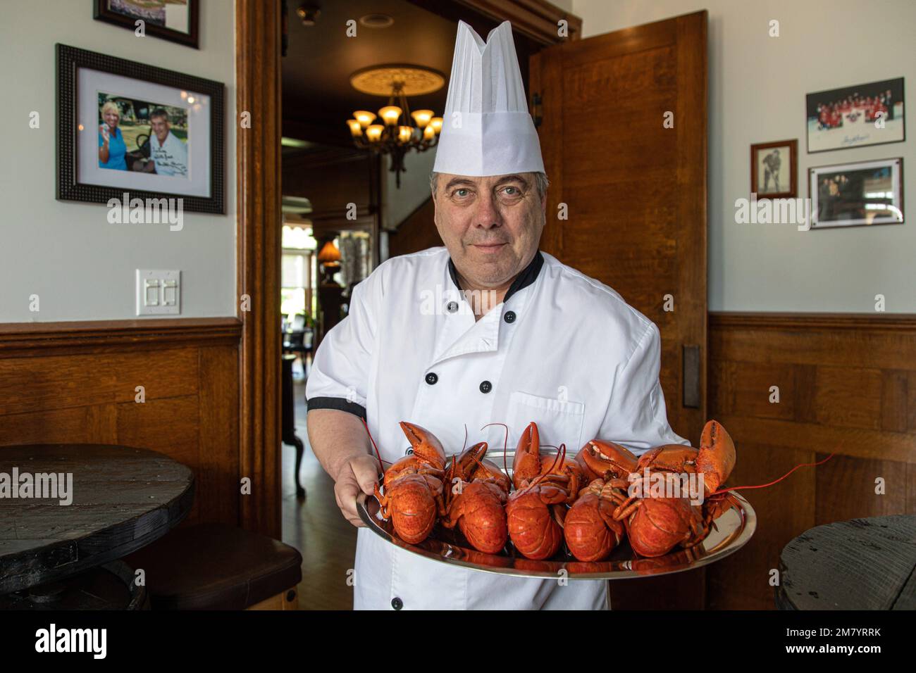 CHEF GILLES WITH HIS PLATE OF LOBSTERS FOR MAKING GUEDILLES, SHEDIAC ...