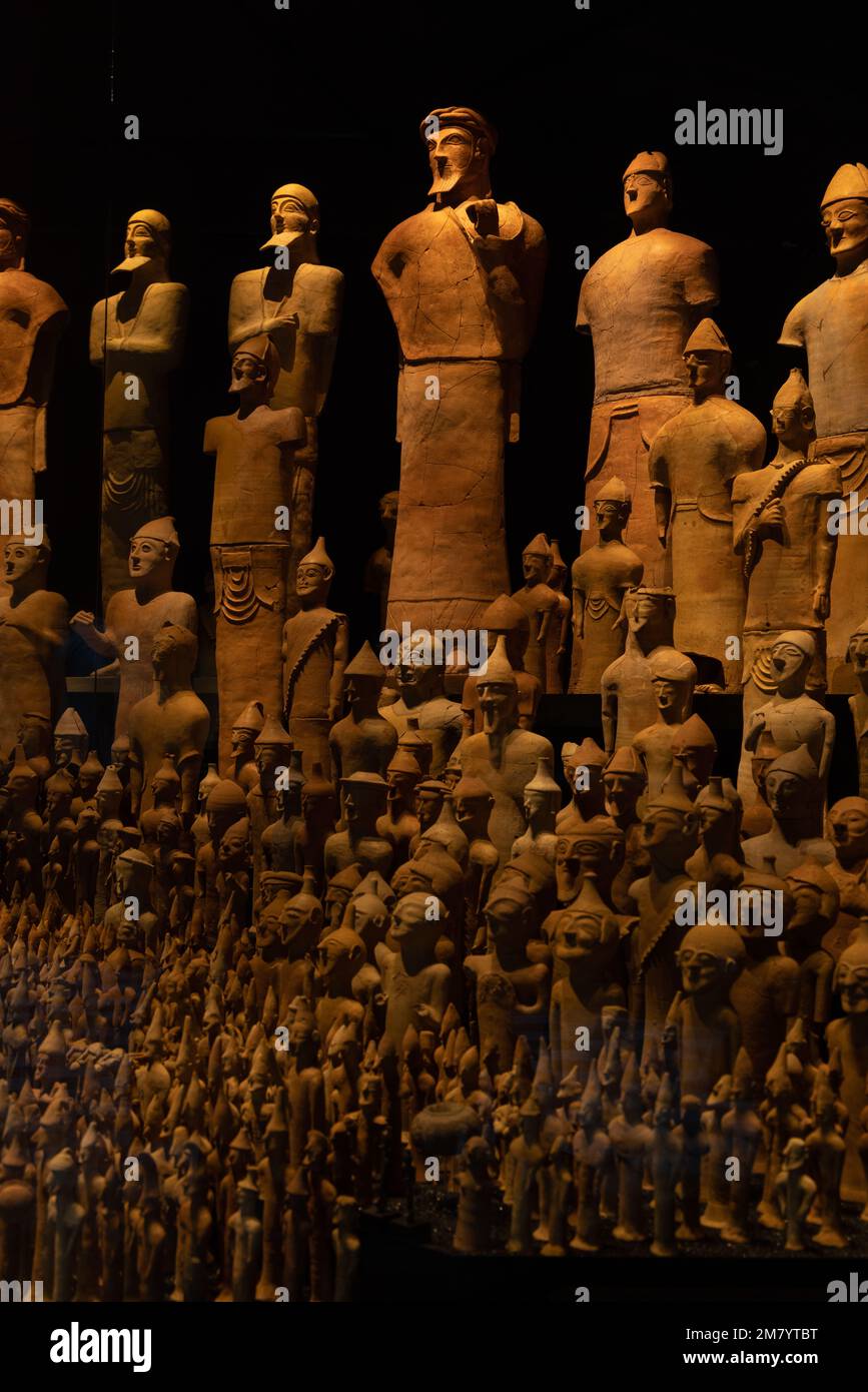 Terracotta figure of man, god, statue, saint with a raised hand. Cyprus ...
