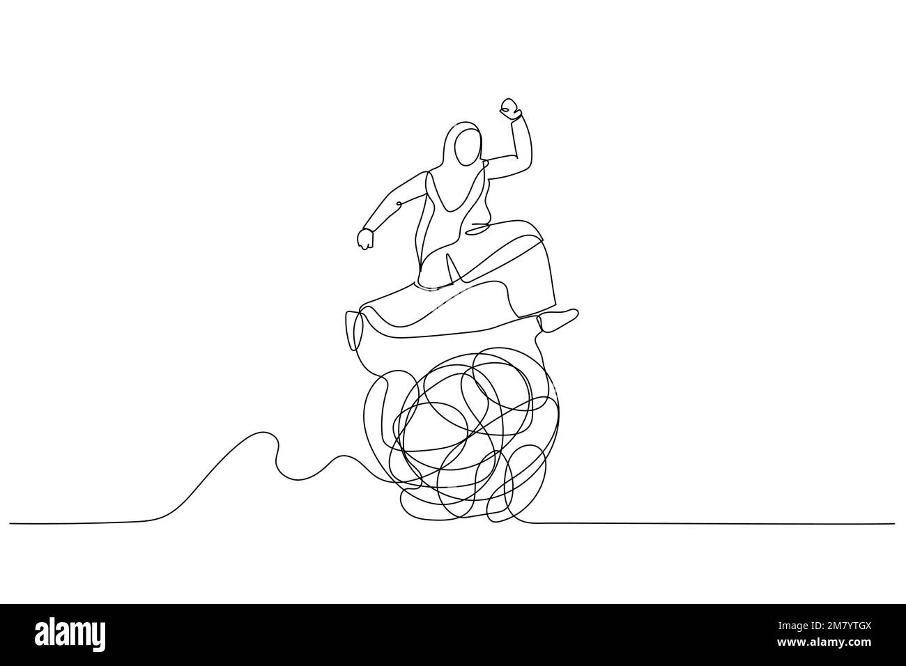Illustration of muslim woman jumping over messy line metaphor of ...