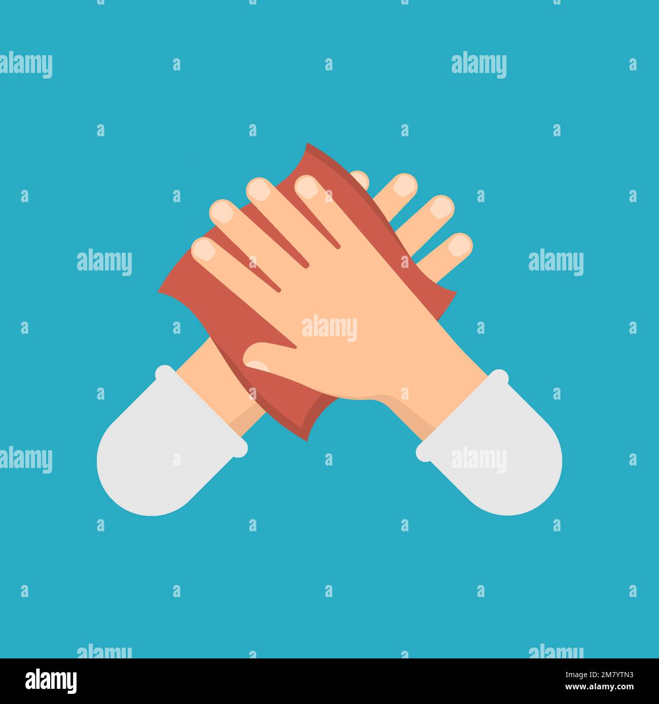 Disinfection concept. Hands and wet wipe. Vector illustration. Eps 10 ...