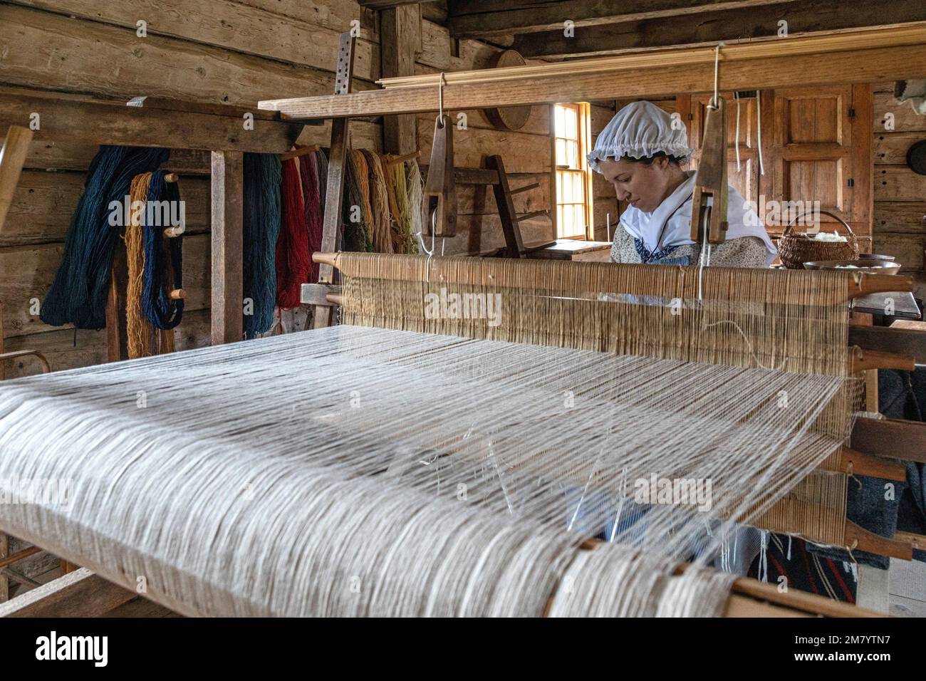 SHEEP'S WOOL WEAVER, ROBICHAUD FARM, HISTORIC ACADIAN VILLAGE, BERTRAND ...