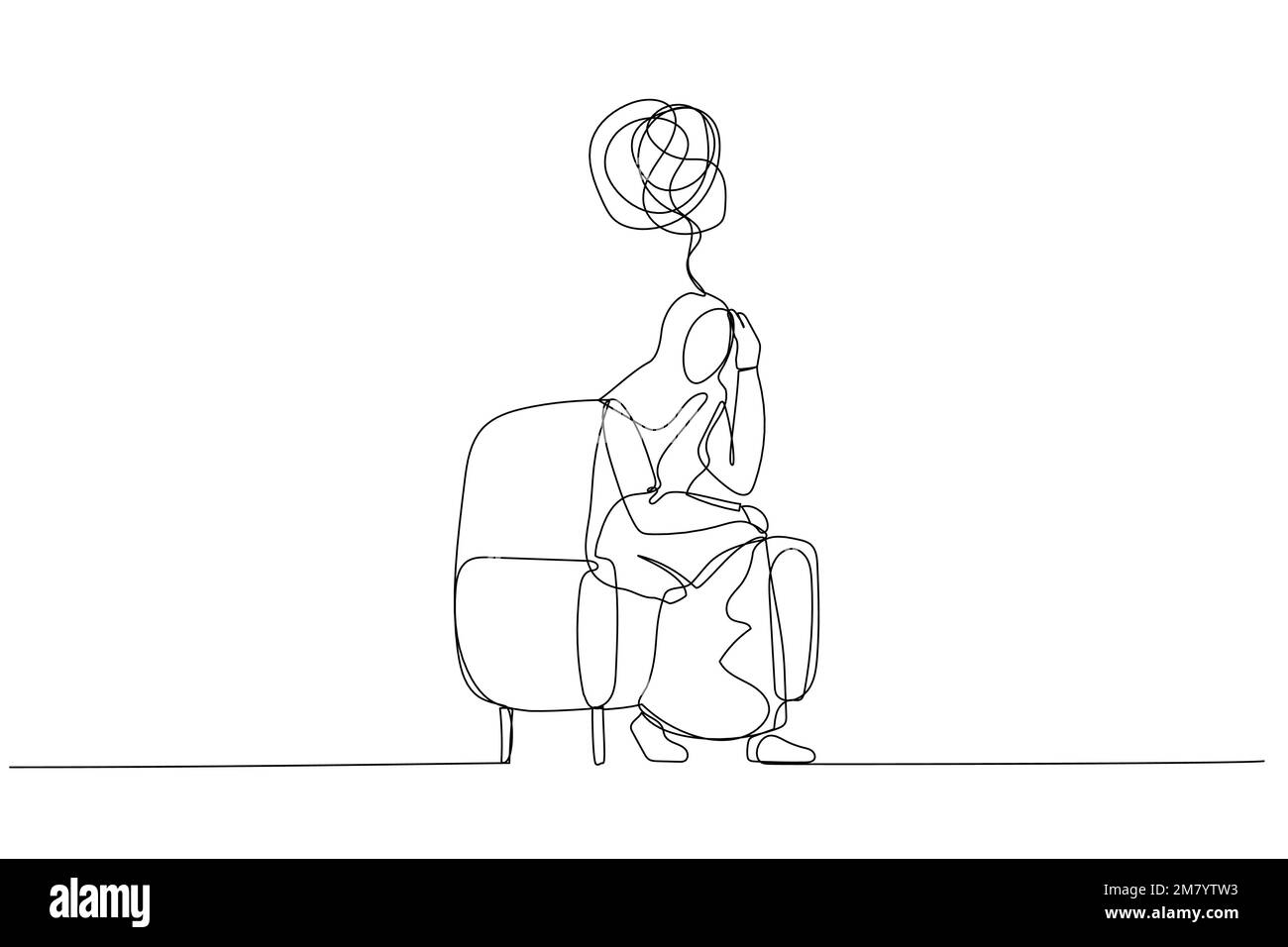 Drawing of muslim woman depressed and overthinking because of ...
