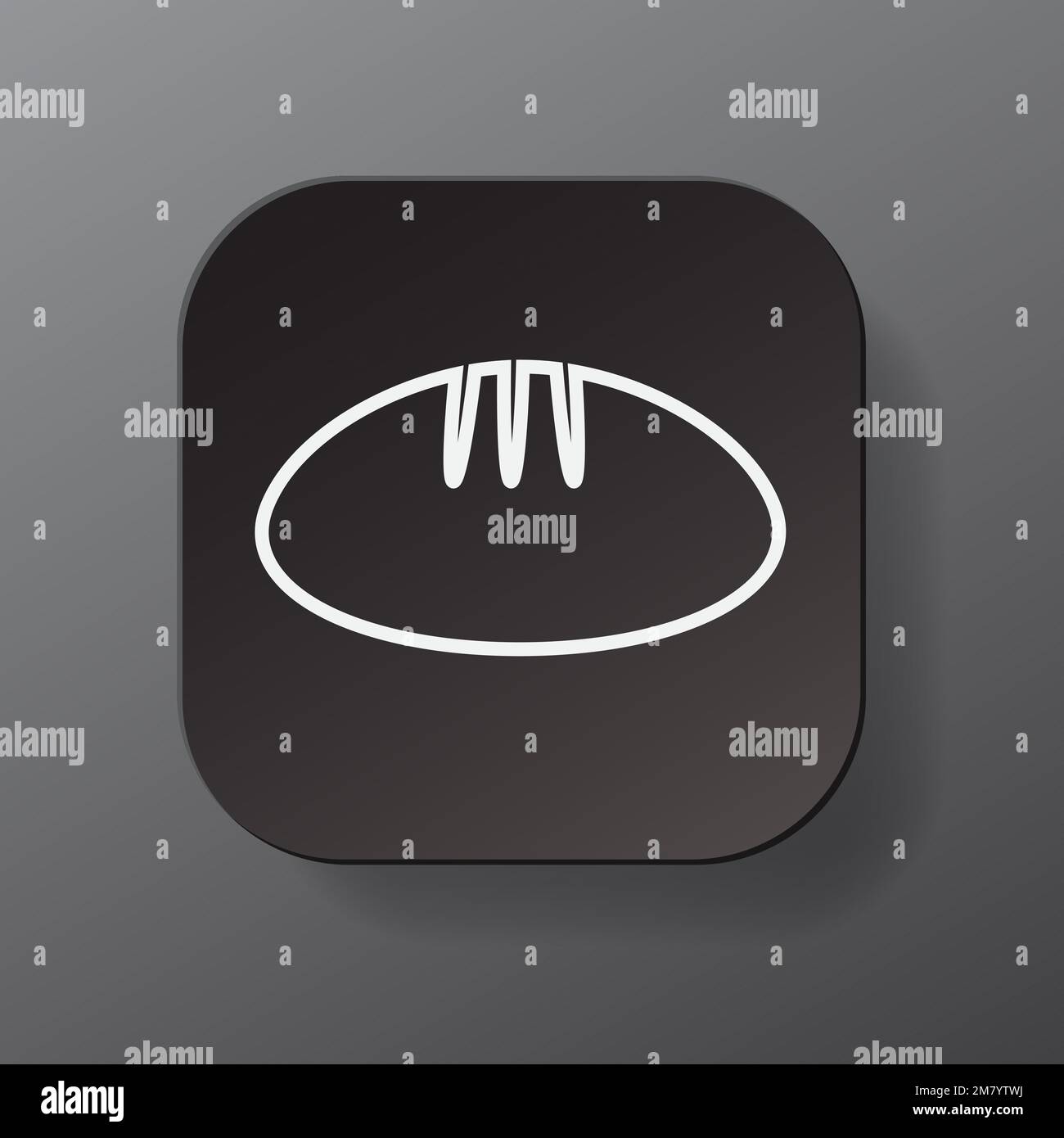 Black square button with white bread outline icon, baking on the black ...