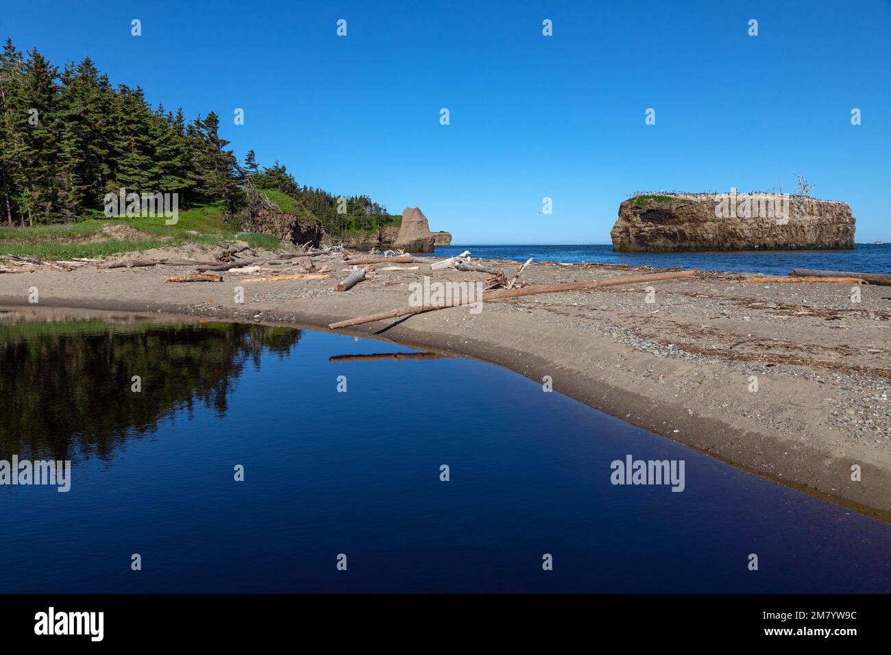 THE BEACH AND ROCK OF BIRD ISLAND, POKESHAW, NEW BRUNSWICK, CANADA ...
