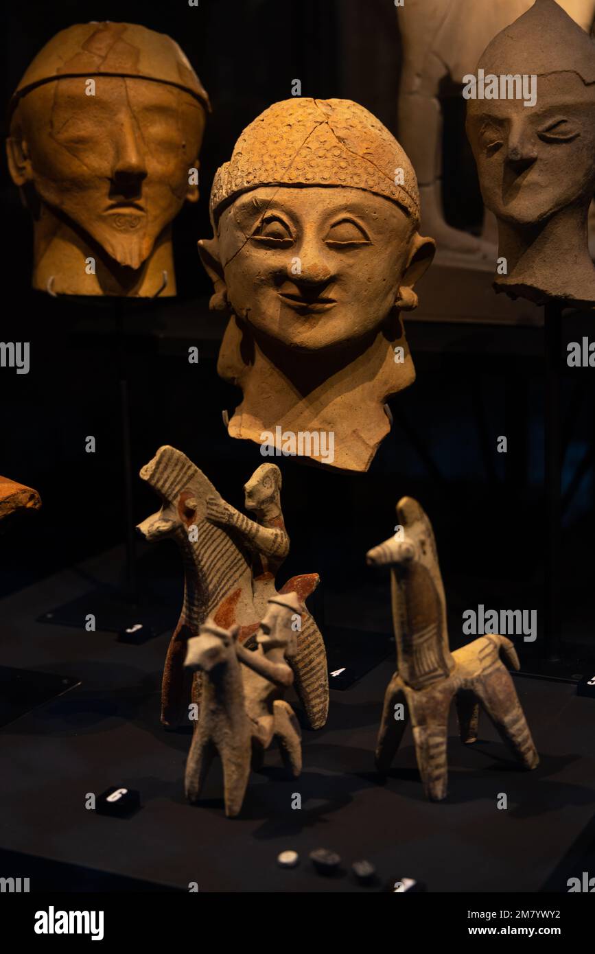 Terracotta figure of man, god, statue, saint with a raised hand. Cyprus ...