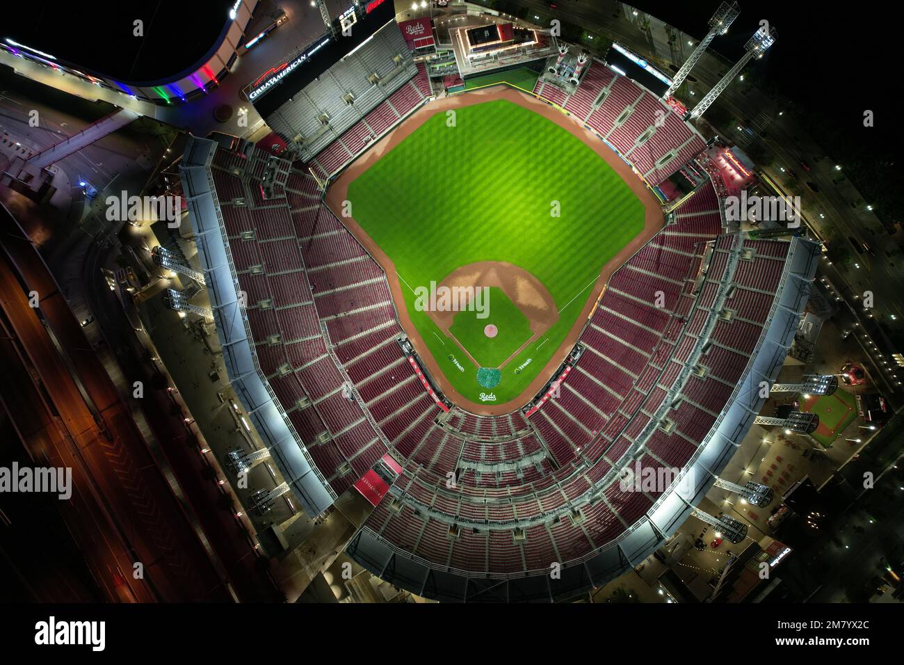 An aerial view of the Great American Ball park in Cincinnati, Ohio ...